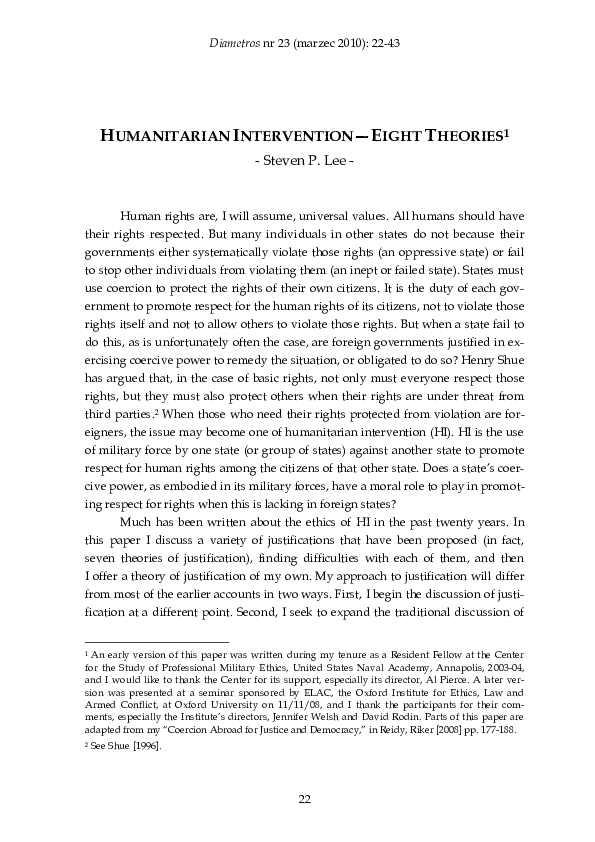(PDF) Humanitarian intervention - eight theories