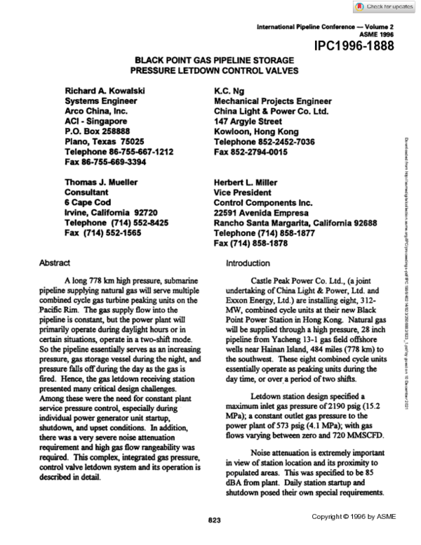 (PDF) Black Point Gas Pipeline Storage Pressure Letdown Control Valves
