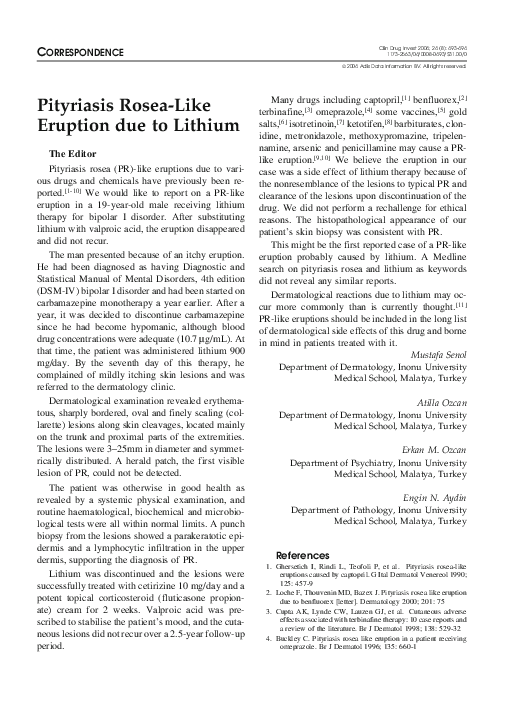 (PDF) Pityriasis Rosea-Like Eruption due to Lithium