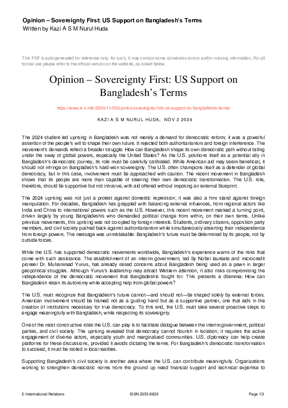(PDF) Sovereignty First: US Support on Bangladesh's Terms