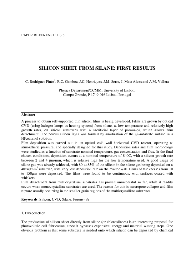 (PDF) Silicon sheet from silane: first results | Jorge Maia Alves ...