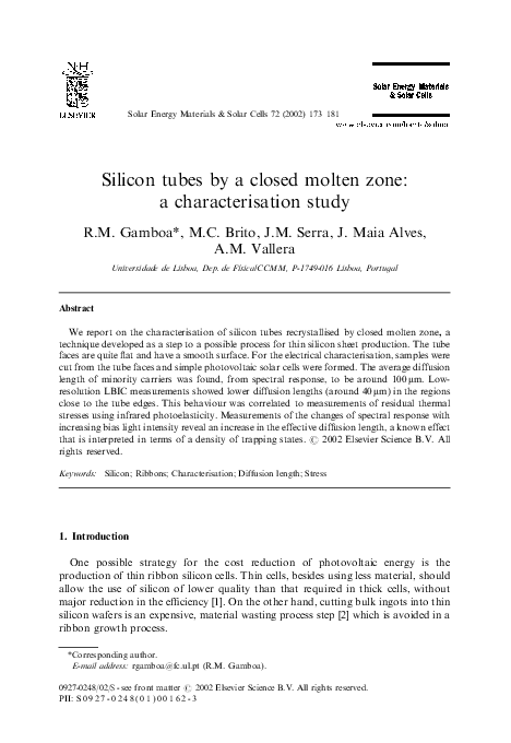 (PDF) Silicon tubes by a closed molten zone: a characterisation study
