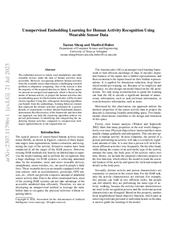 (PDF) Unsupervised Embedding Learning for Human Activity Recognition Using Wearable Sensor Data