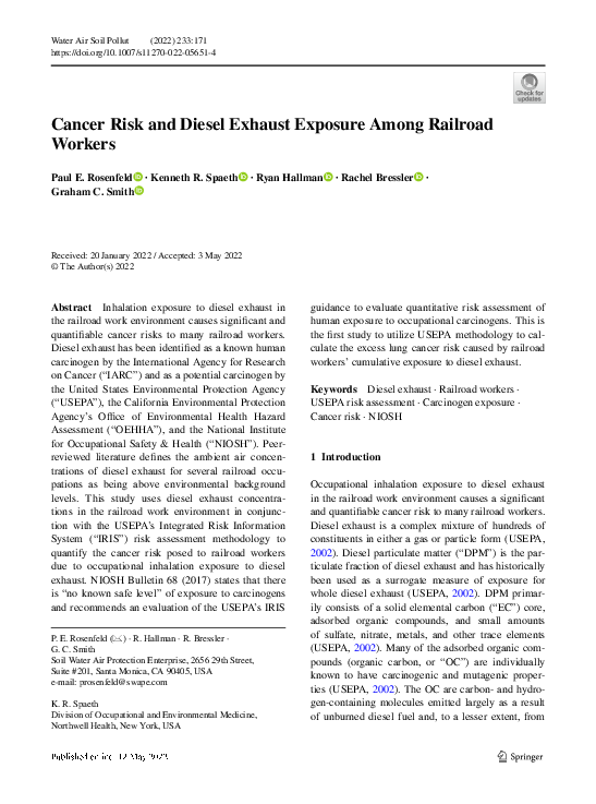 (PDF) Cancer Risk and Diesel Exhaust Exposure Among Railroad Workers