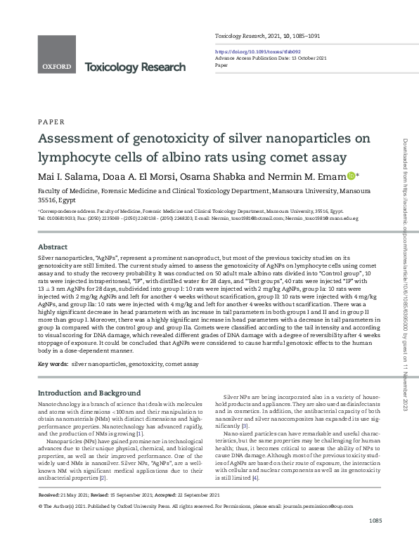 (PDF) Assessment of genotoxicity of silver nanoparticles on lymphocyte ...