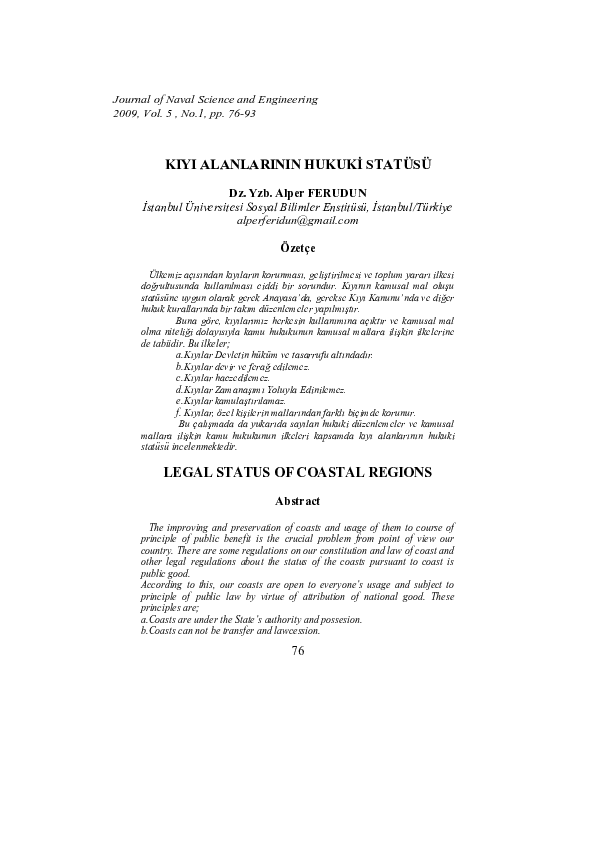 (PDF) Kıyı Alanlarının Hukuki Statüsü