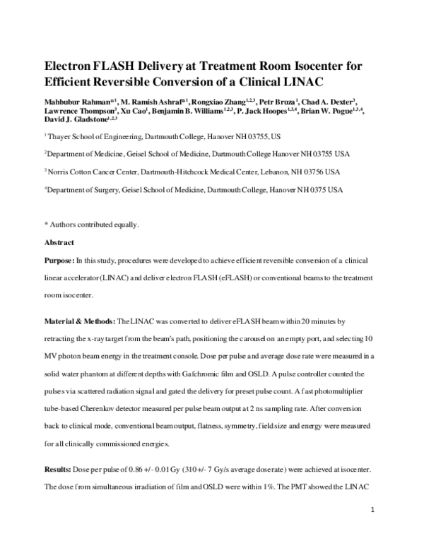 (PDF) Electron FLASH Delivery at Treatment Room Isocenter for Efficient ...