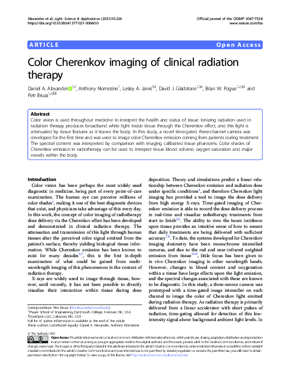 (PDF) Color Cherenkov imaging of clinical radiation therapy