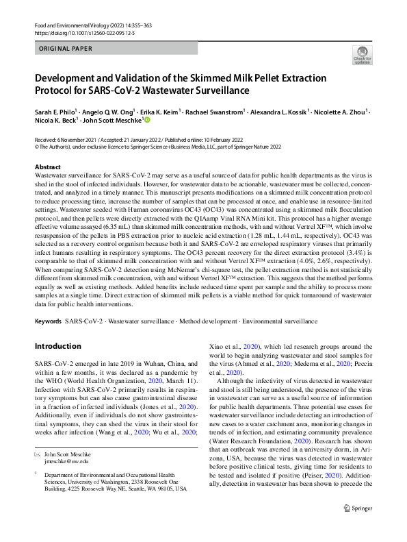 (PDF) Development and Validation of the Skimmed Milk Pellet Extraction Protocol for SARS-CoV-2 ...