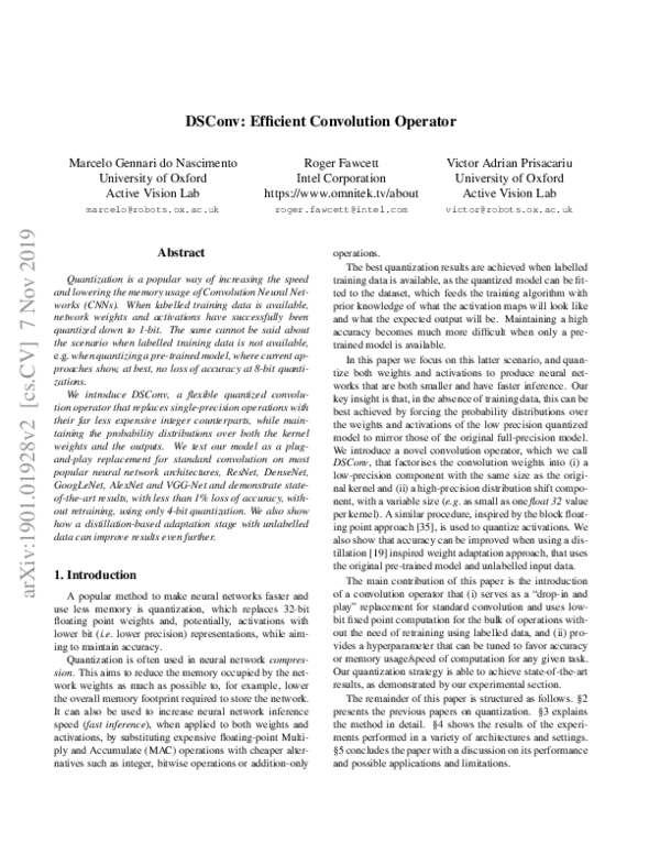 (PDF) DSConv: Efficient Convolution Operator