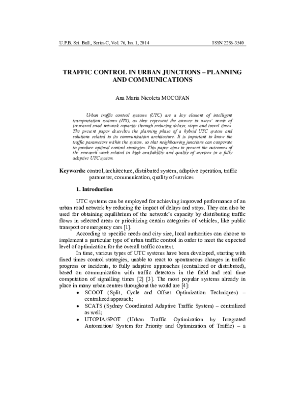 (PDF) Traffic Control in Urban Junctions – Planning and Communications