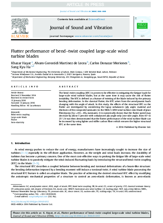 (PDF) Flutter performance of bend–twist coupled large-scale wind ...