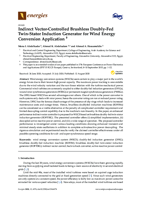 (PDF) Indirect Vector-Controlled Brushless Doubly-Fed Twin-Stator Induction Generator for Wind ...