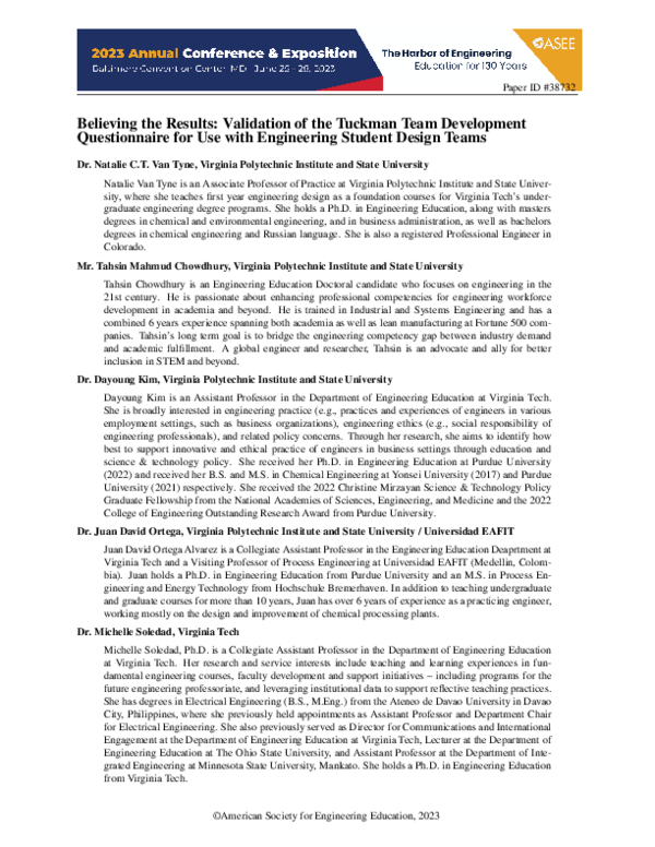 (PDF) Believing the Results: Validation of the Tuckman Team Development ...