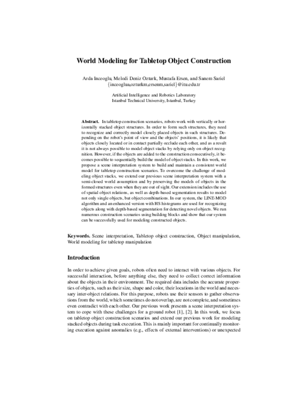 (PDF) World Modeling for Tabletop Object Construction | Arda İnceoglu ...