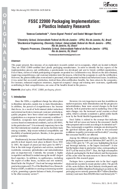 (PDF) FSSC 22000 Packaging Implementation: a Plastics Industry Research