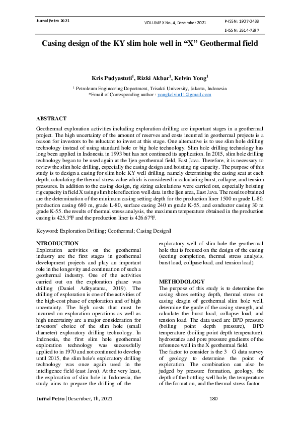(PDF) Casing design of the KY slim hole well in “X” Geothermal field