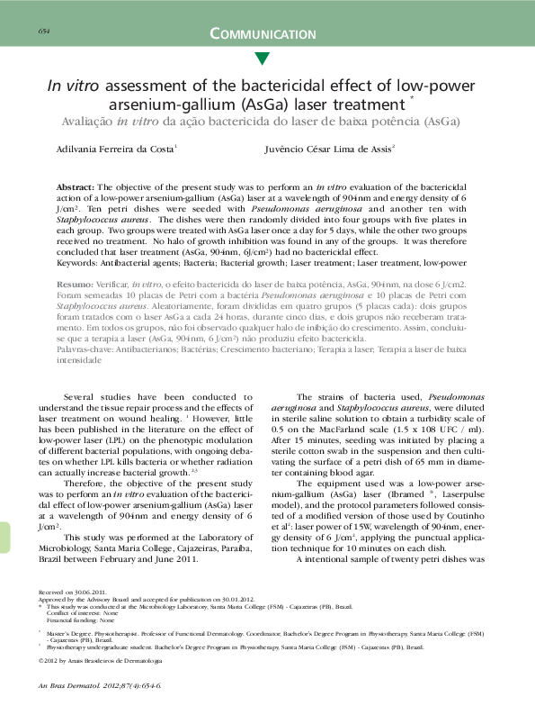 (PDF) In vitro assessment of the bactericidal effect of low-power ...