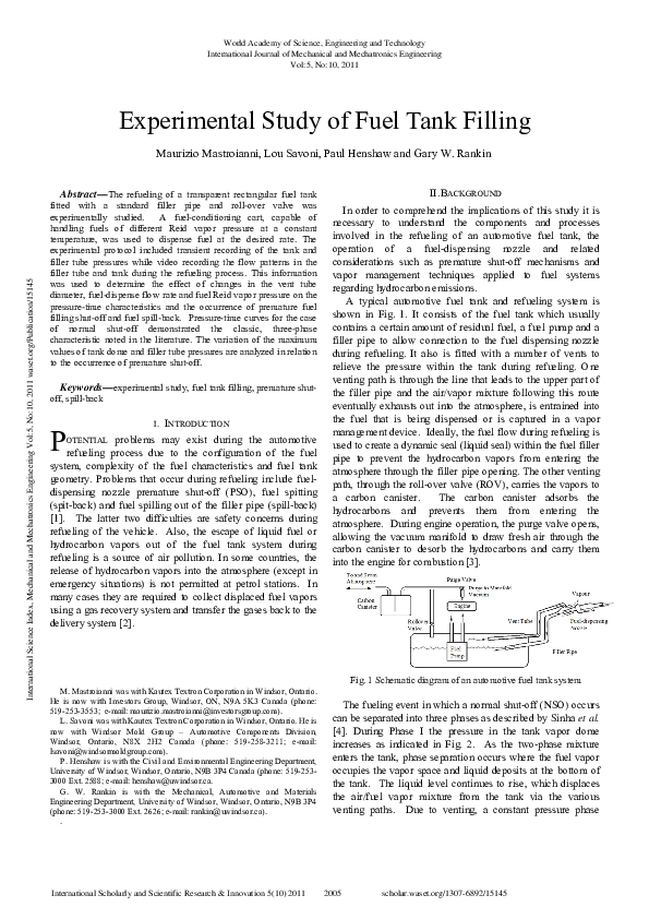 (PDF) Experimental Study Of Fuel Tank Filling