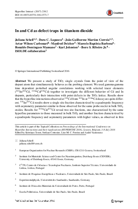 (PDF) In and Cd as defect traps in titanium dioxide