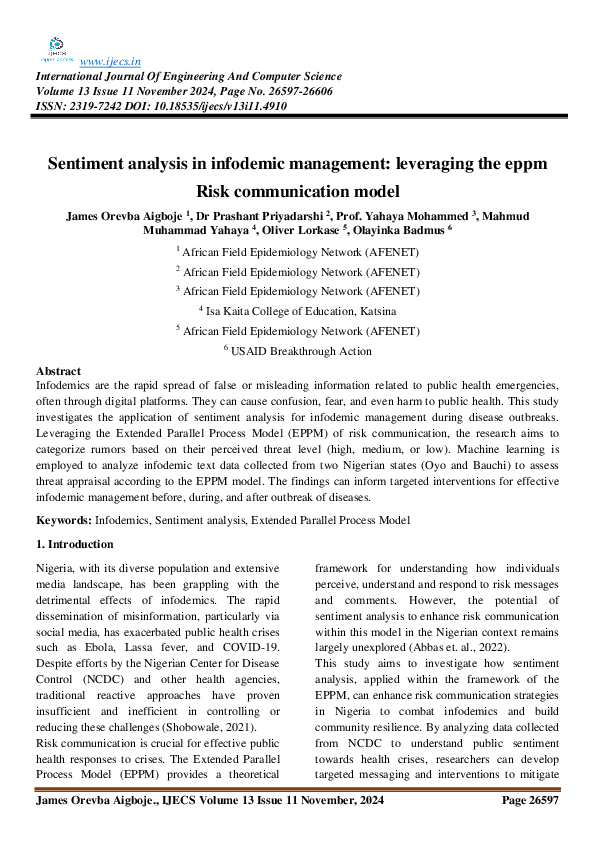 (PDF) Sentiment analysis in infodemic management: leveraging the eppm ...