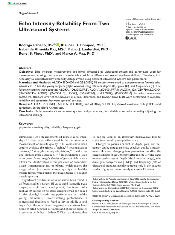 (PDF) Echo Intensity Reliability From Two Ultrasound Systems