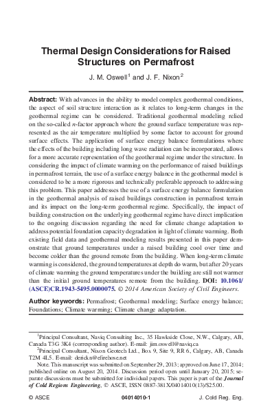 (PDF) Thermal Design Considerations for Raised Structures on Permafrost
