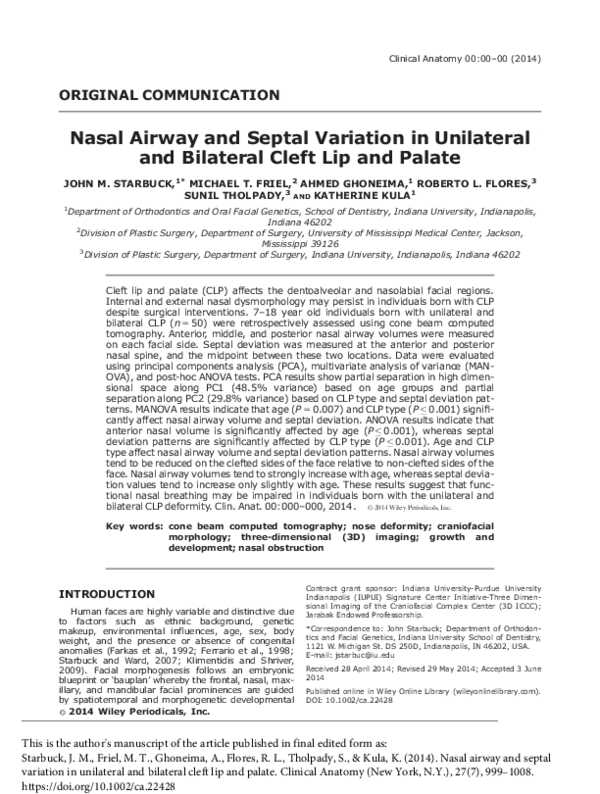 (PDF) Nasal airway and septal variation in unilateral and bilateral cleft lip and palate | John ...