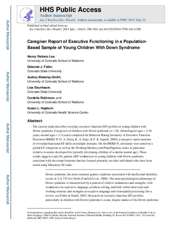 (PDF) Caregiver Report of Executive Functioning in a Population-Based ...