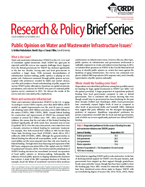 (PDF) Public Opinion on Water Infrastructure Issues