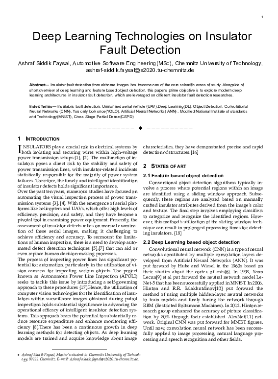 Pdf Deep Learning Technologies On Insulator Fault Detection