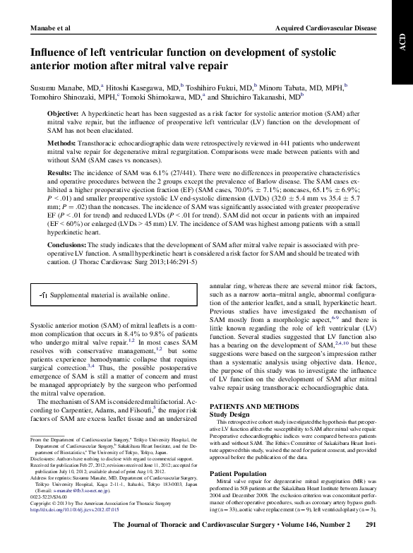 (PDF) Influence of left ventricular function on development of systolic anterior motion after ...