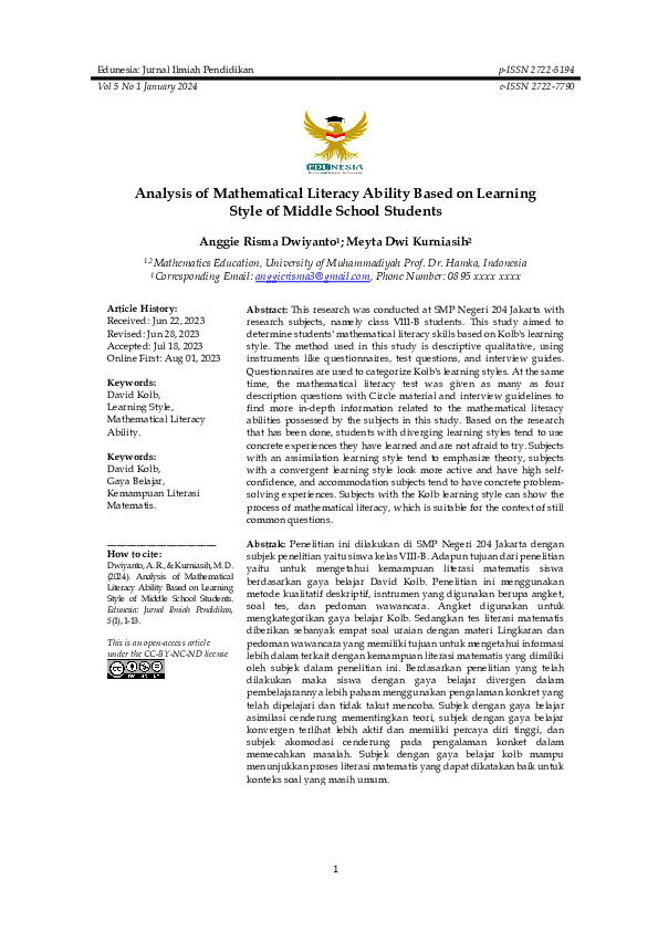 (PDF) Analysis of Mathematical Literacy Ability Based on Learning Style ...