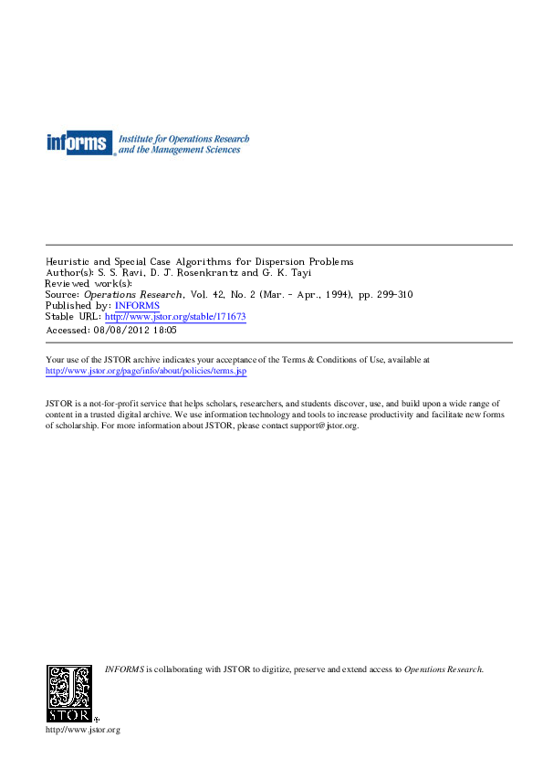 (PDF) Heuristic and Special Case Algorithms for Dispersion Problems