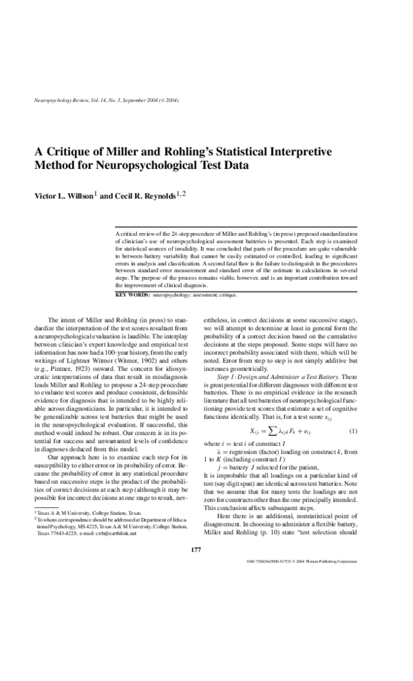 (PDF) A Critique of Miller and Rohling's Statistical Interpretive ...