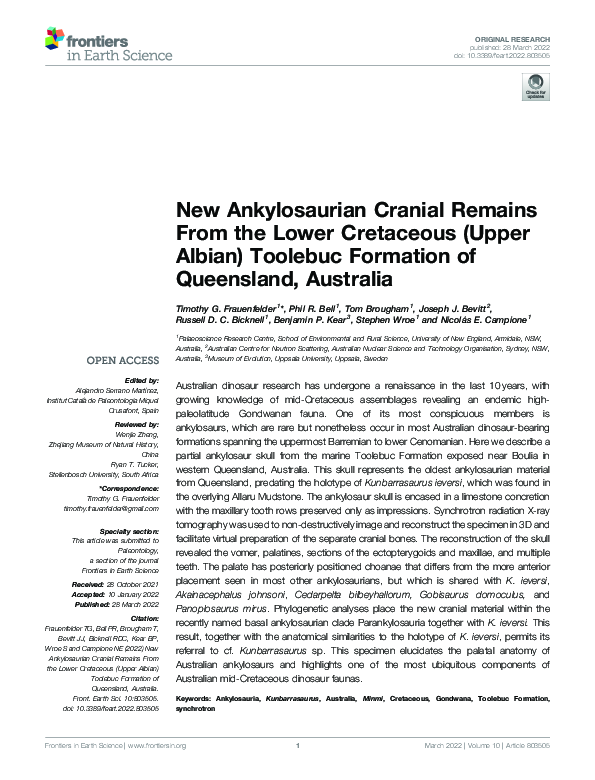 (PDF) New Ankylosaurian Cranial Remains From the Lower Cretaceous ...