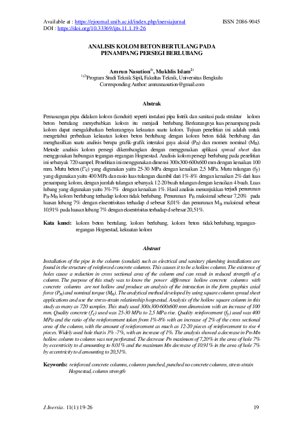 (PDF) ANALISIS KOLOM BETON BERTULANG PADAPENAMPANG PERSEGI BERLUBANG ...