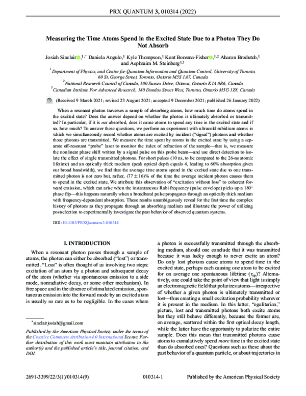 (PDF) Measuring the Time Atoms Spend in the Excited State Due to a ...