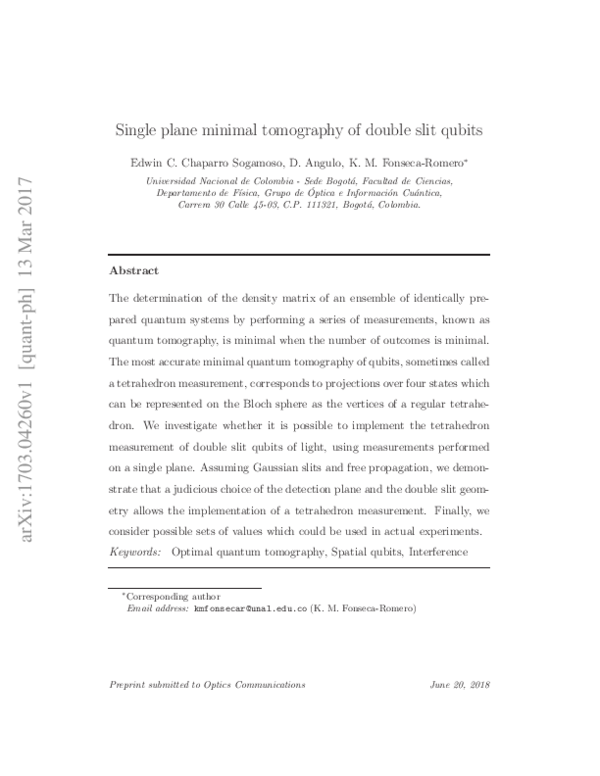 (PDF) Single plane minimal tomography of double slit qubits | Daniela ...