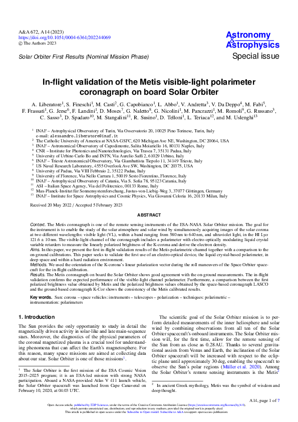 (PDF) In-flight validation of the Metis visible-light polarimeter ...