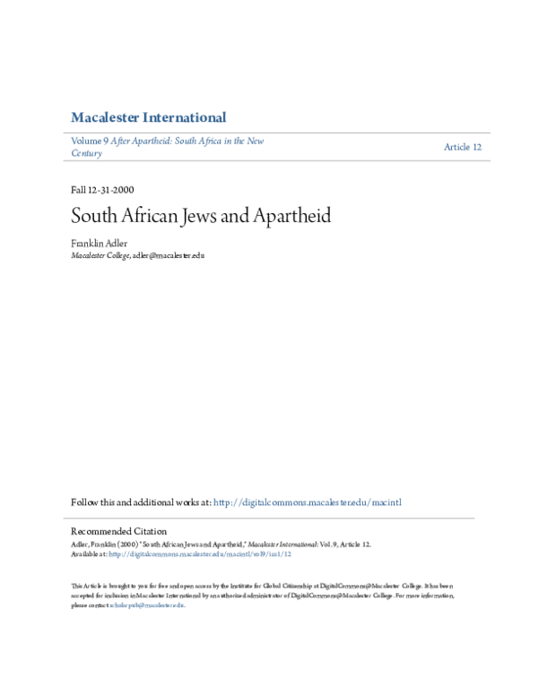 (PDF) South African Jews and Apartheid