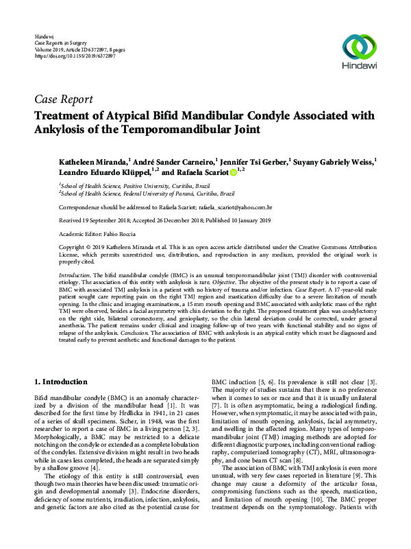 (PDF) Treatment of Atypical Bifid Mandibular Condyle Associated with ...