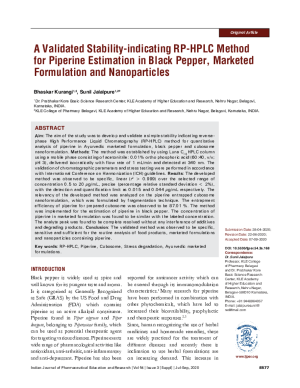 (PDF) A Validated Stability-indicating RP-HPLC Method for Piperine Estimation in Black Pepper ...