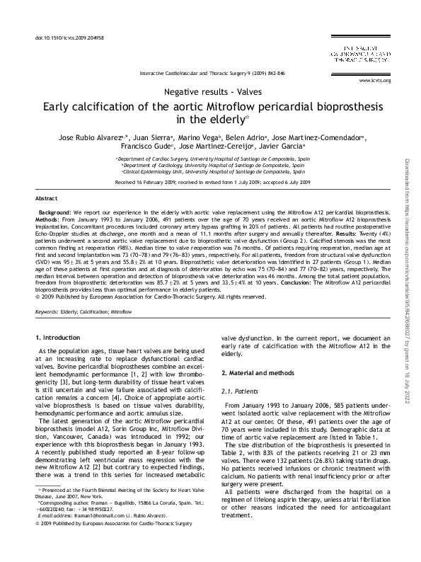 (PDF) Early calcification of the aortic Mitroflow pericardial ...