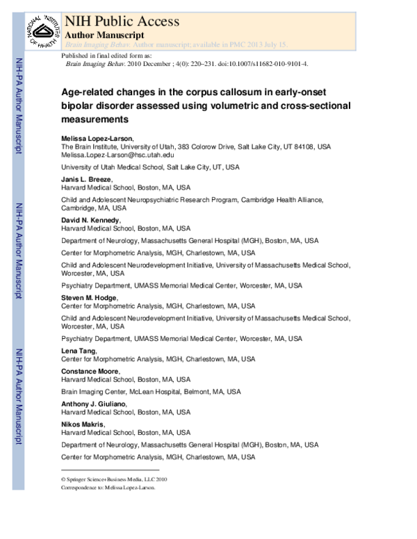 (PDF) Age-related changes in the corpus callosum in early-onset bipolar disorder assessed using ...