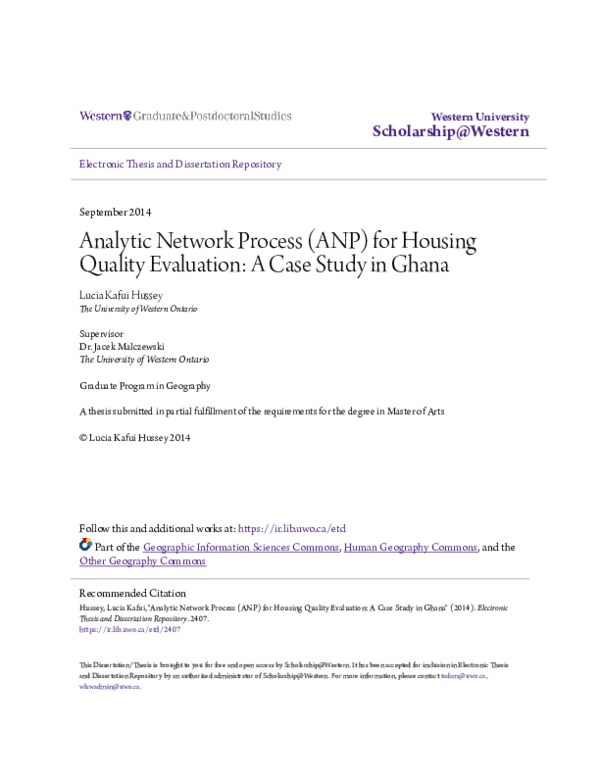 (PDF) Analytic Network Process (ANP) for Housing Quality Evaluation: A Case Study in Ghana