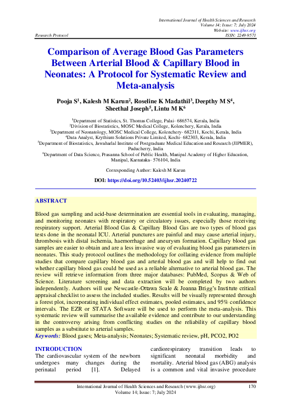 (PDF) Comparison of Average Blood Gas Parameters Between Arterial Blood ...