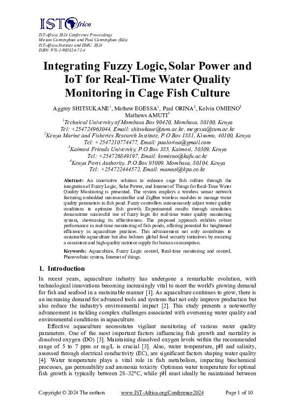 Pdf Integrating Fuzzy Logic Solar Power And Iot For Real Time Water Quality Monitoring In