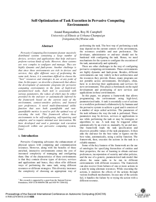 (PDF) Self-Optimization of Task Execution in Pervasive Computing Environments