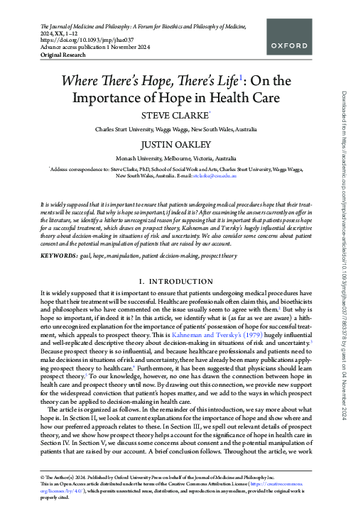 (PDF) Where There’s Hope, There’s Life: On the Importance of Hope in ...
